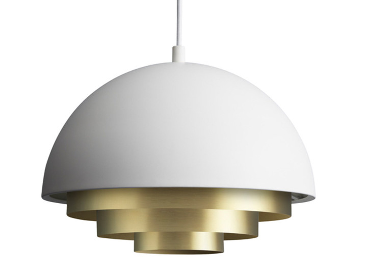 Mid-century modern scandinavian pendant Milieu colour mini white/brass ...