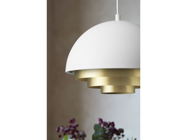 Mid-century modern scandinavian pendant Milieu colour mini white/brass ...