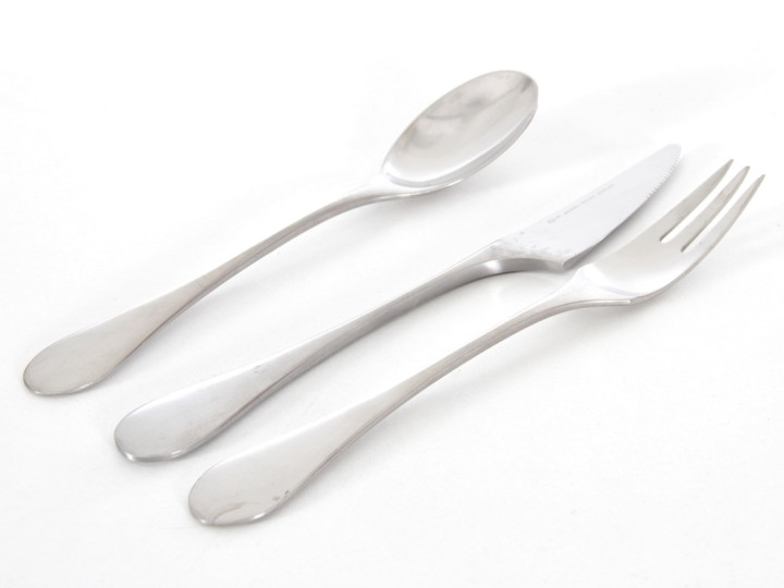 Scandinavian mat steel cutlery set. Model Mango by Nanny Still. 70 pcs ...