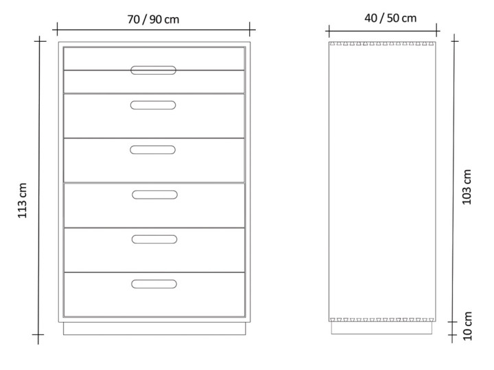 Commode sur mesure. Modèle Cosmopol, 7 tiroirs sur socle | Galerie Møbler