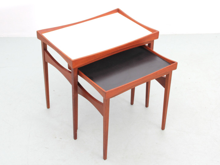 Mid-Century modern set of teak side tables with removable and ...
