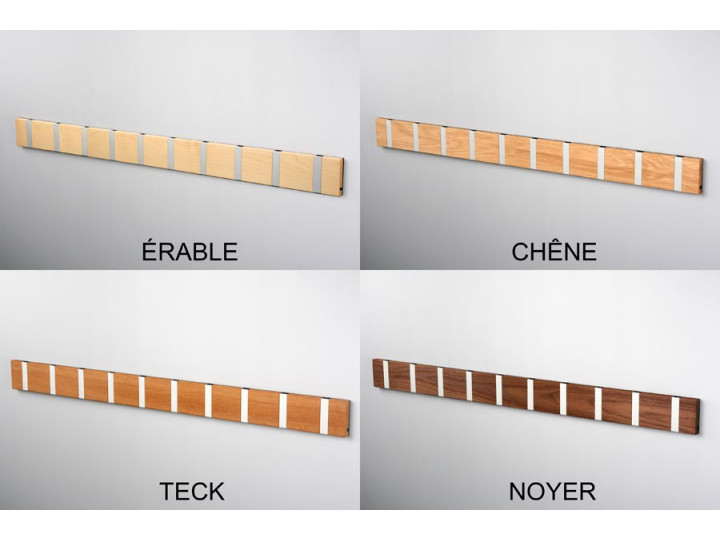 Porte manteau mural scandinave Knax, 10 patères, en érable, chêne, teck ou noyer | Galerie ...