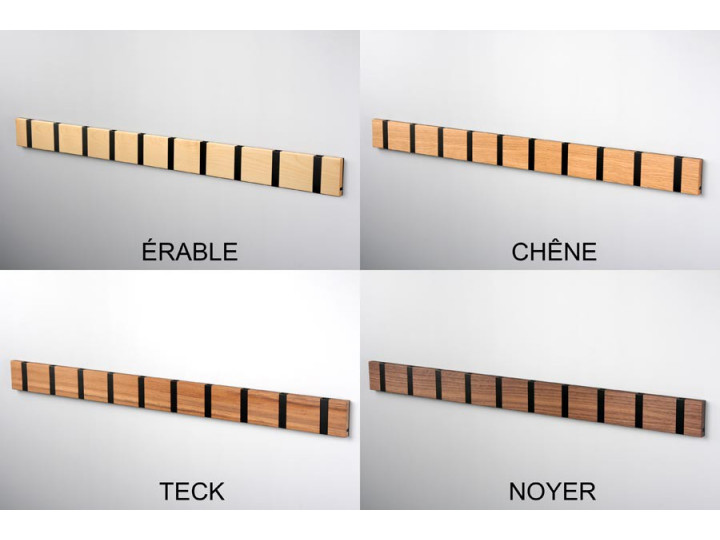 Porte manteau mural scandinave Knax, 10 patères, en érable, chêne, teck ou noyer | Galerie ...