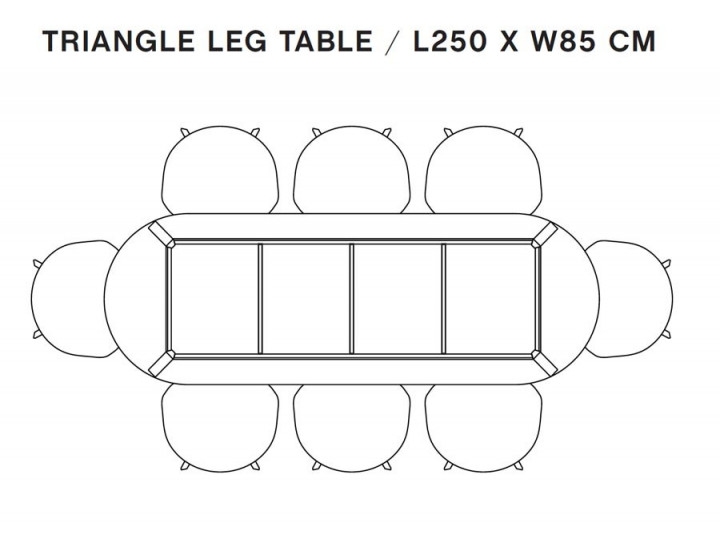 Triangle Leg dining table 250 cm 8/10 seat | Galerie Møbler