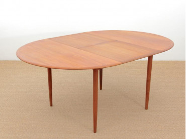 Table de repas scandinave ronde en teck à rallonge papillon 4/6 pers ...