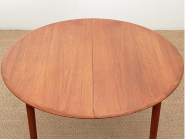 Table de repas scandinave ronde en teck à rallonge papillon 4/6 pers ...
